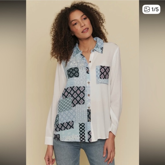 Mystree | Tops | Mystree Patchwork Button Down Shirt | Poshmark